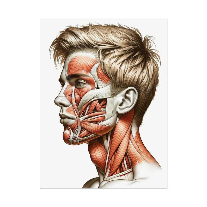 Male Facial Anatomy Muscles Rolled Poster, Medspa Nurse Injector Poster ...