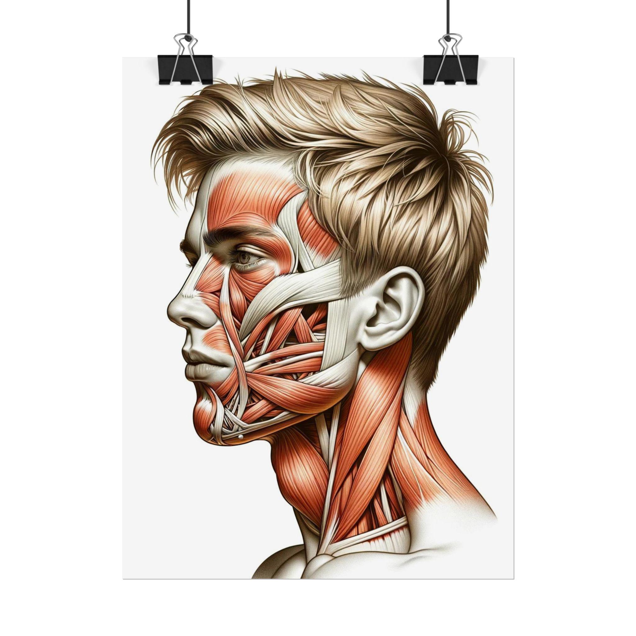 Male Facial Anatomy Muscles Rolled Poster, Medspa Nurse Injector Poster ...