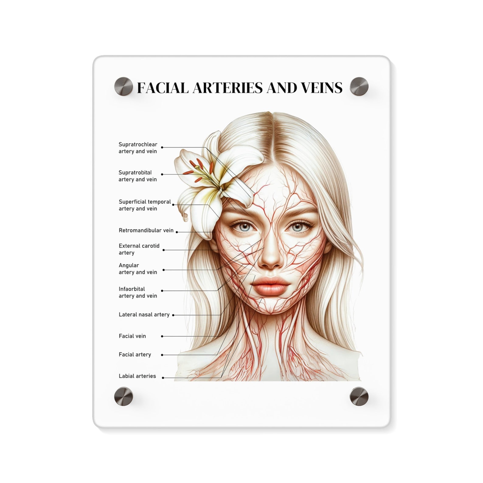 Facial Artery and Vein Labeled, Cosmetic Injector Tool, Facial Anatomy ...