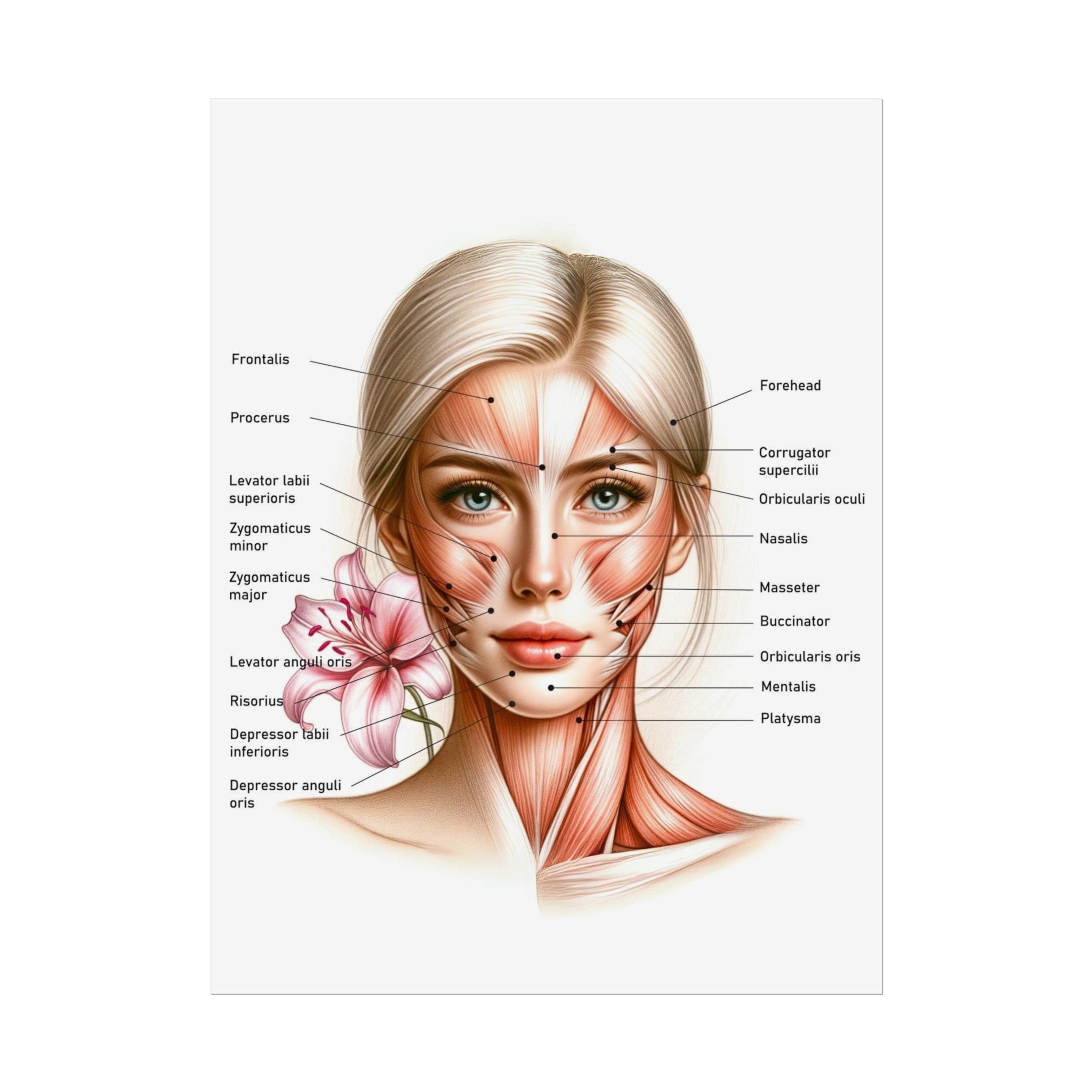 Female Facial Anatomy Muscles Rolled Poster, Medspa Nurse Injector ...