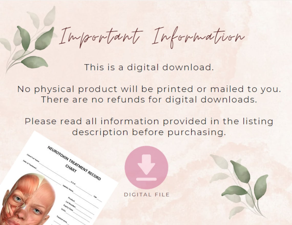 Neurotoxin Treatment Record Chart, Nurse Injector Template, Aesthetic ...