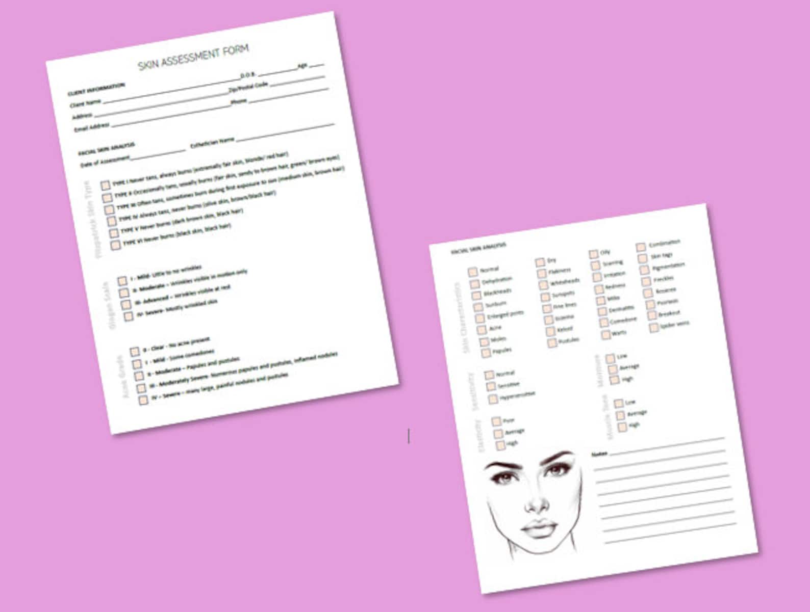 Skin Assessment Form Female Version, Skin Analysis Form, Nurse Injector ...