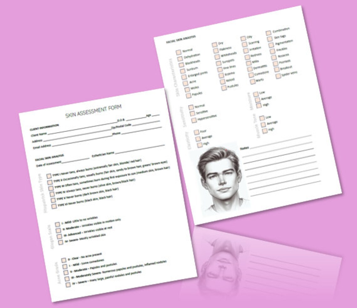 Skin Assessment Form Male Version, Skin Analysis Form, Nurse Injector ...