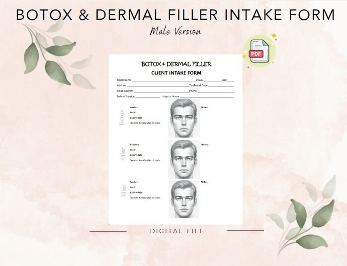 Botox And Dermal Filler Intake Form Male Version Nurse Injector Consultation Form Aesthetic
