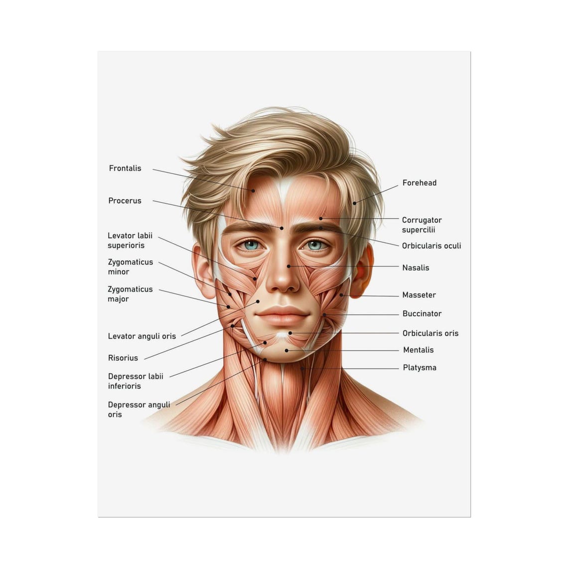 Male Facial Anatomy Muscles Rolled Poster, Medspa Nurse Injector Poster ...