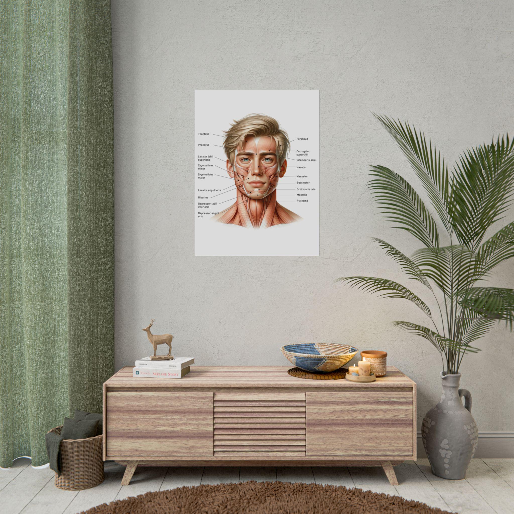 Male Facial Anatomy Muscles Rolled Poster, Medspa Nurse Injector Poster ...