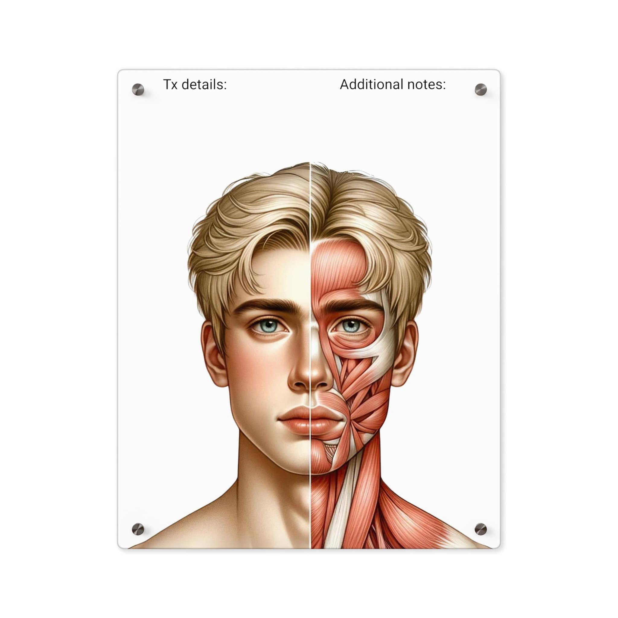Male Facial Anatomy Acrylic Dry Erase Board for Note Taking/charting ...