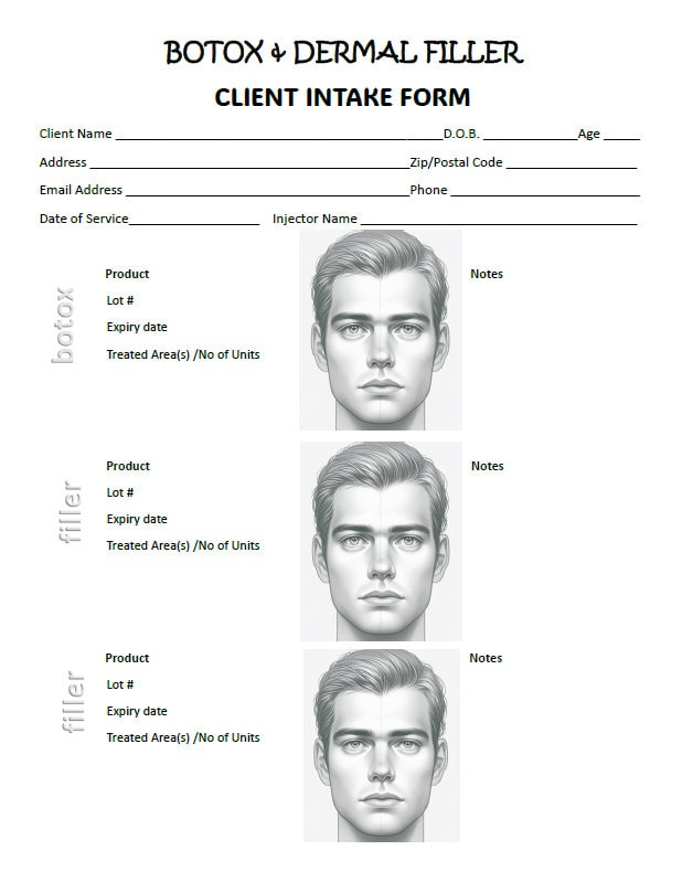 Botox & Dermal Filler Intake Form Male Version, Nurse Injector ...