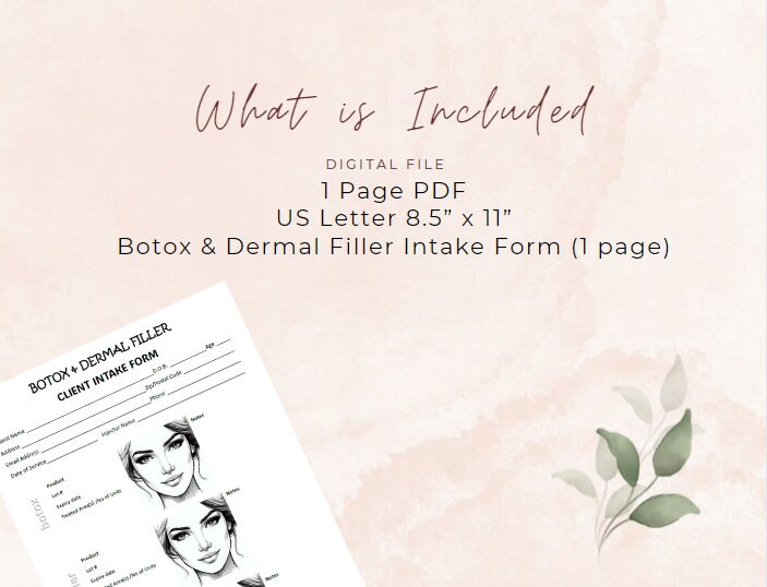 Botox & Dermal Filler Intake Form Female Version, Nurse Injector ...