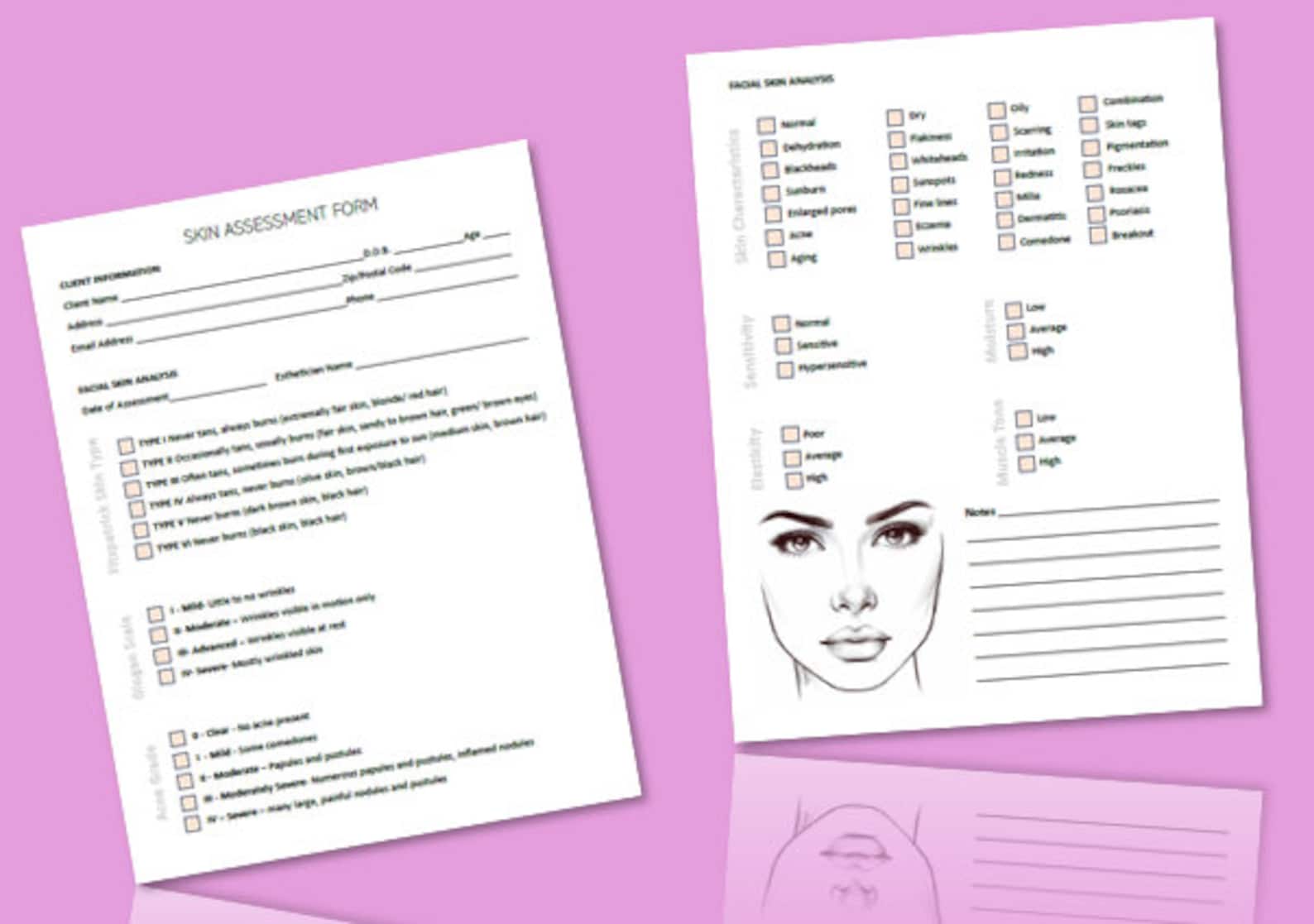 Skin Assessment Form Female Version, Skin Analysis Form, Nurse Injector ...