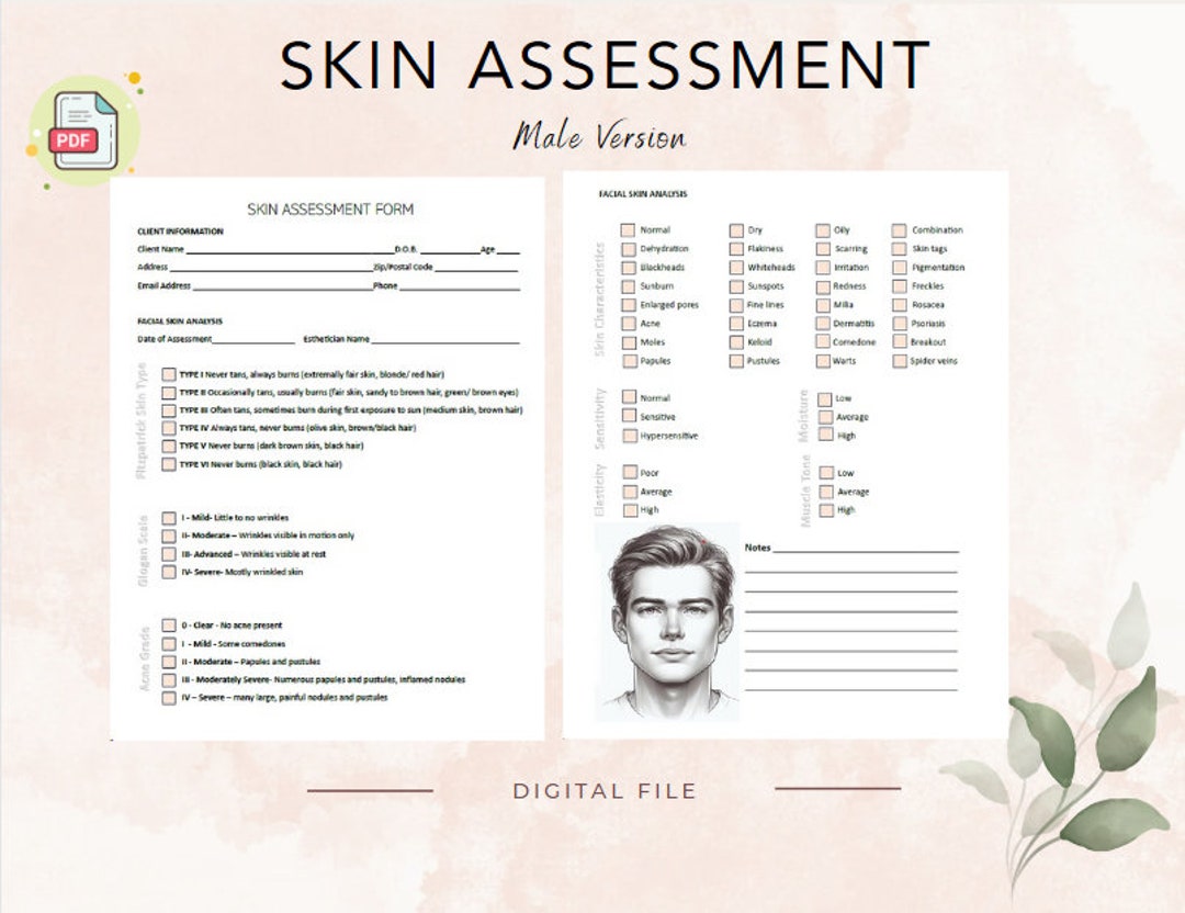 Skin Assessment Form Male Version, Skin Analysis Form, Nurse Injector ...