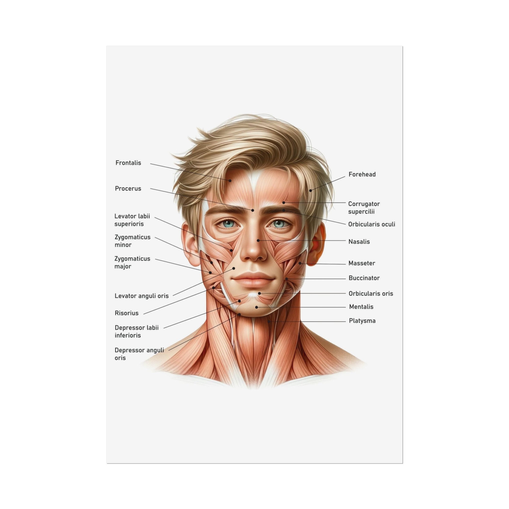 Male Facial Anatomy Muscles Rolled Poster, Medspa Nurse Injector Poster ...
