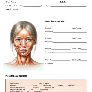 Injectables Treatment Record Female Version, Nurse Injector ...