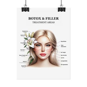 Botox and Filler Treatment Area Rolled Poster, Facial Anatomy Muscles ...