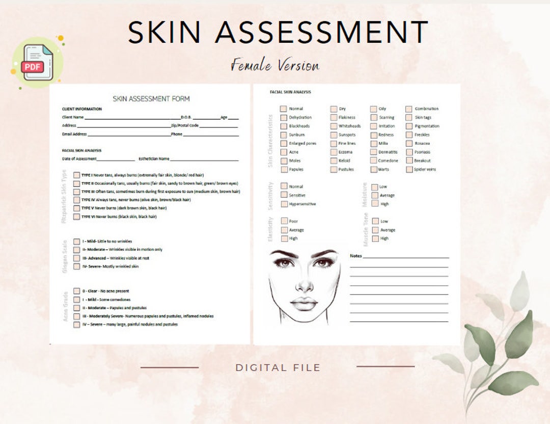 Skin Assessment Form Female Version, Skin Analysis Form, Nurse Injector ...