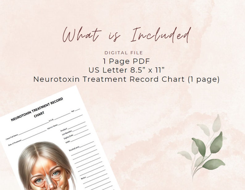 Neurotoxin Treatment Record Chart Female Version, Nurse Injector ...