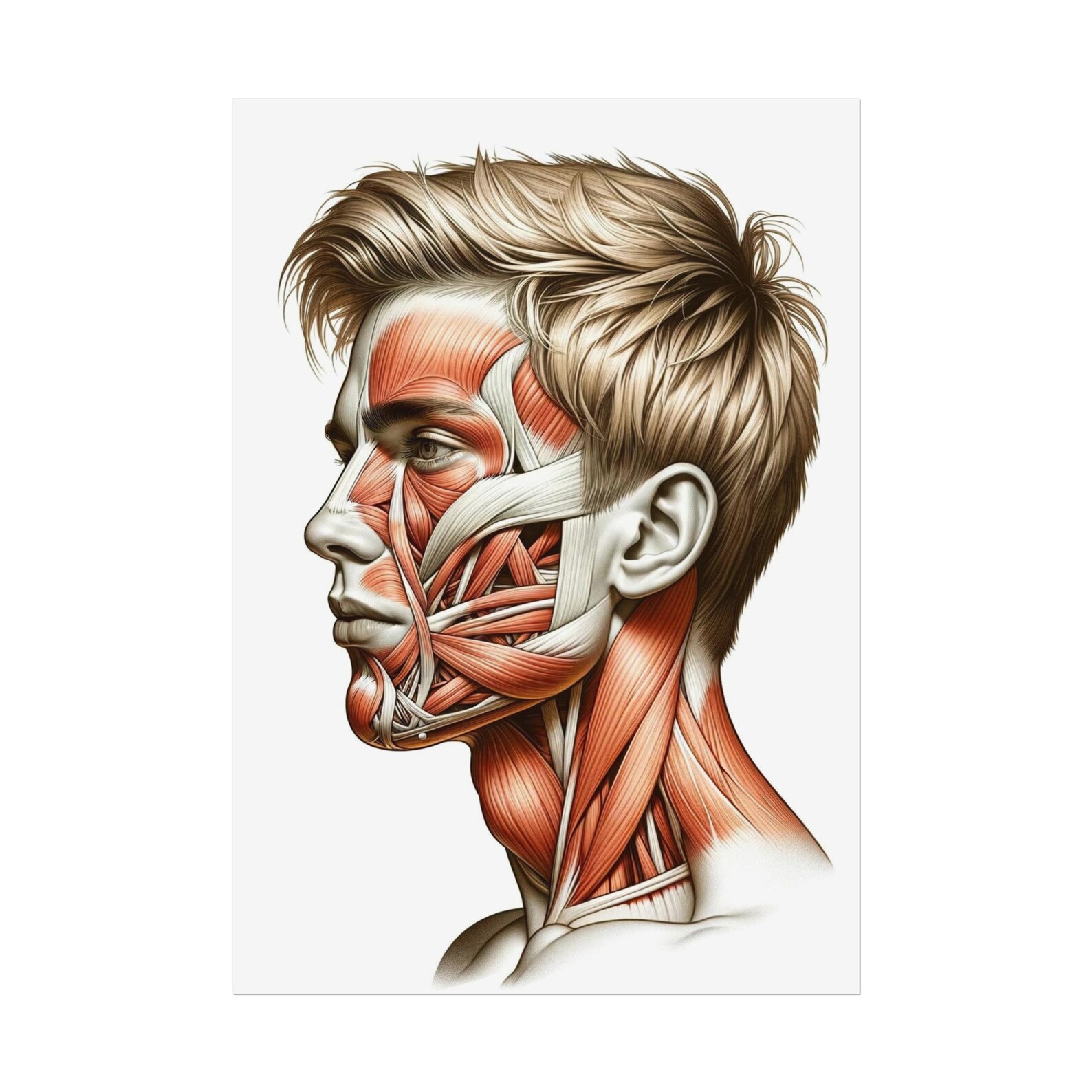 Male Facial Anatomy Muscles Rolled Poster, Medspa Nurse Injector Poster ...