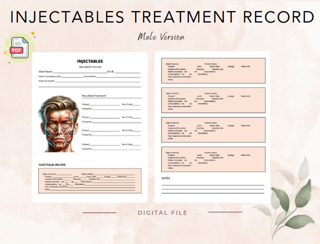 Injectables Treatment Record Male Version, Nurse Injector Consultation ...