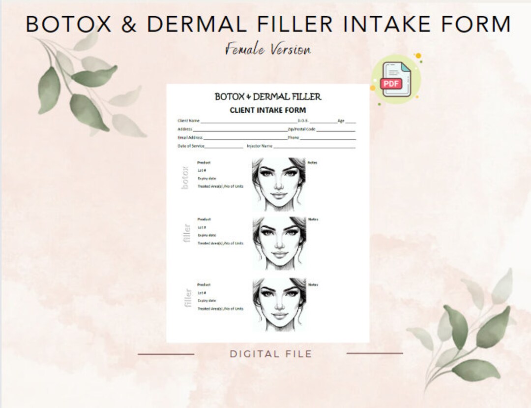 Botox & Dermal Filler Intake Form Female Version, Nurse Injector ...