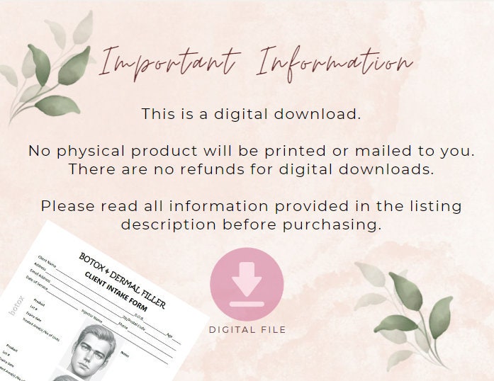 Botox & Dermal Filler Intake Form Male Version, Nurse Injector ...