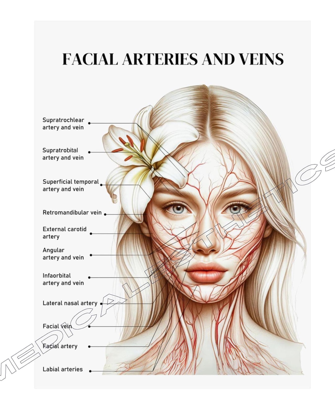 Facial Arteries and Veins Poster, Botox Treatment Poster, Med Spa Decor ...