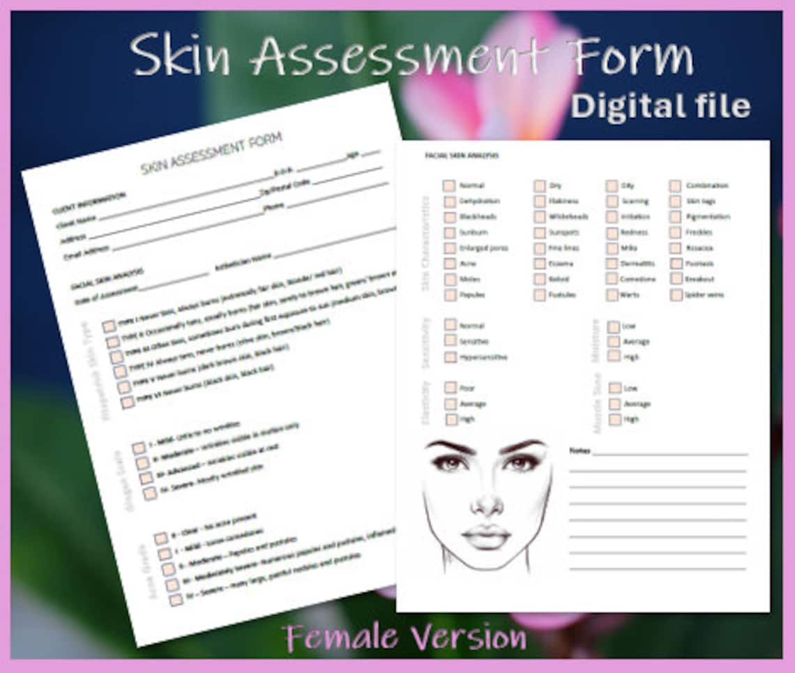 Skin Assessment Form Female Version, Skin Analysis Form, Nurse Injector ...