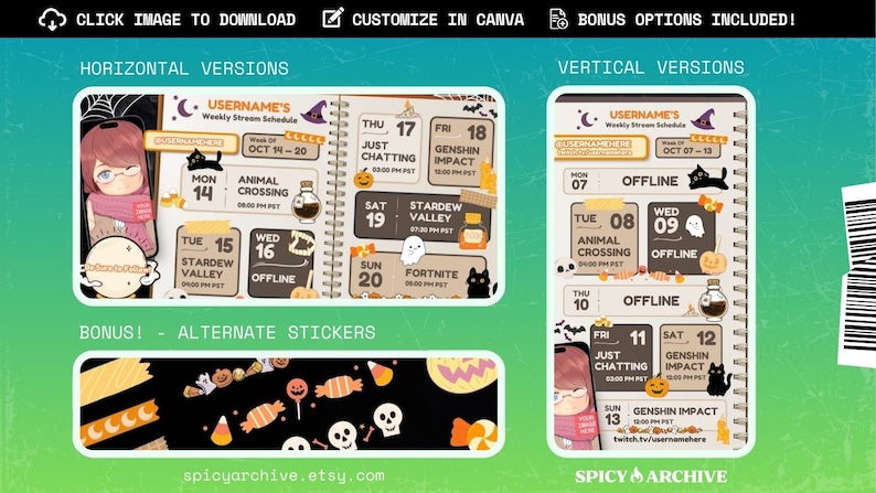 Halloween Stream Schedule Template | Cozy Notebook Schedule | Twitch ...