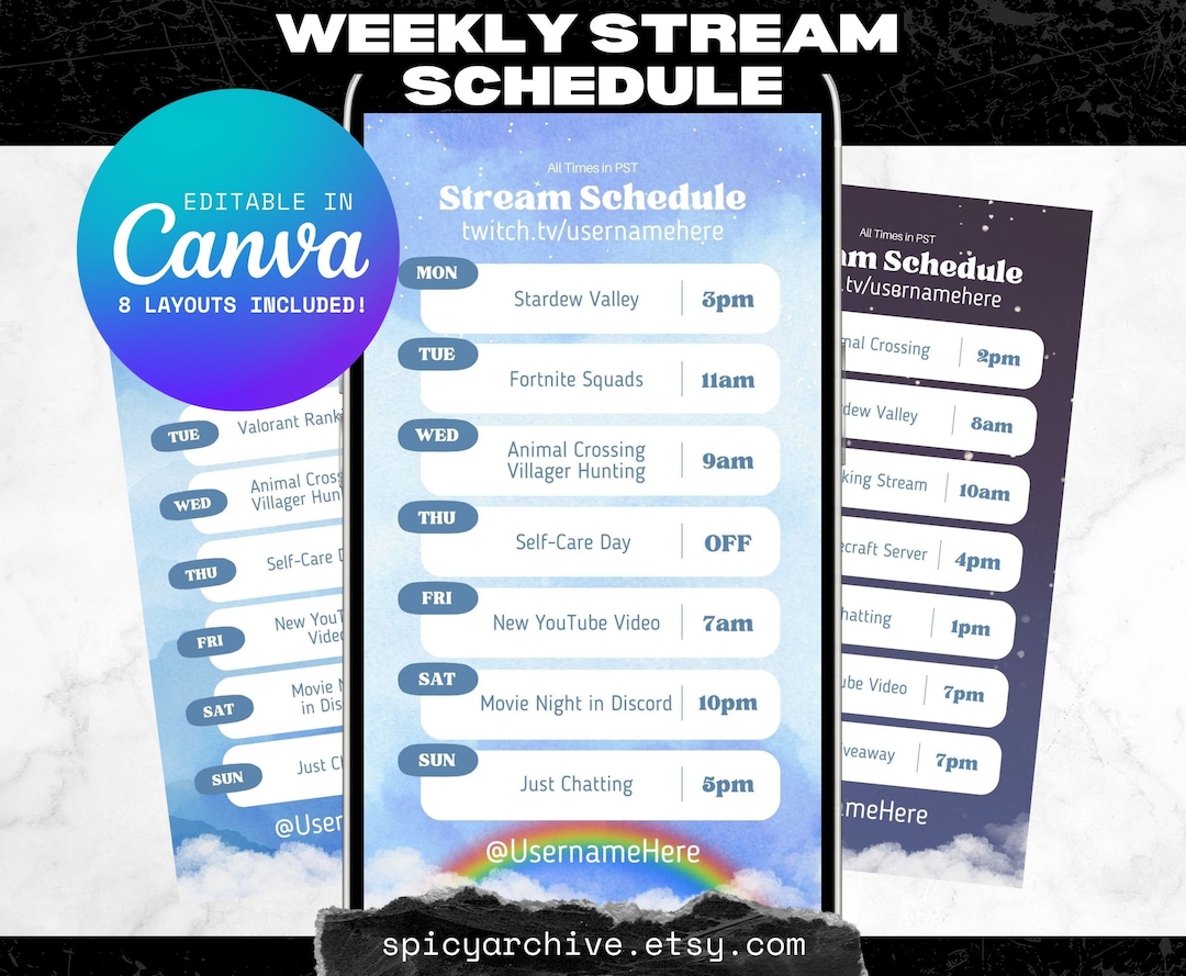 Blue Sky Stream Schedule Template Pack | Twitch Tiktok Youtube Discord ...