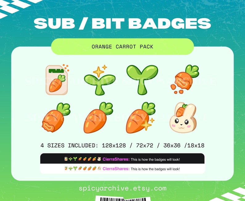Cute Carrot Twitch Sub Badges / Bit Emotes Orange Carrot & Bunny Emotes ...
