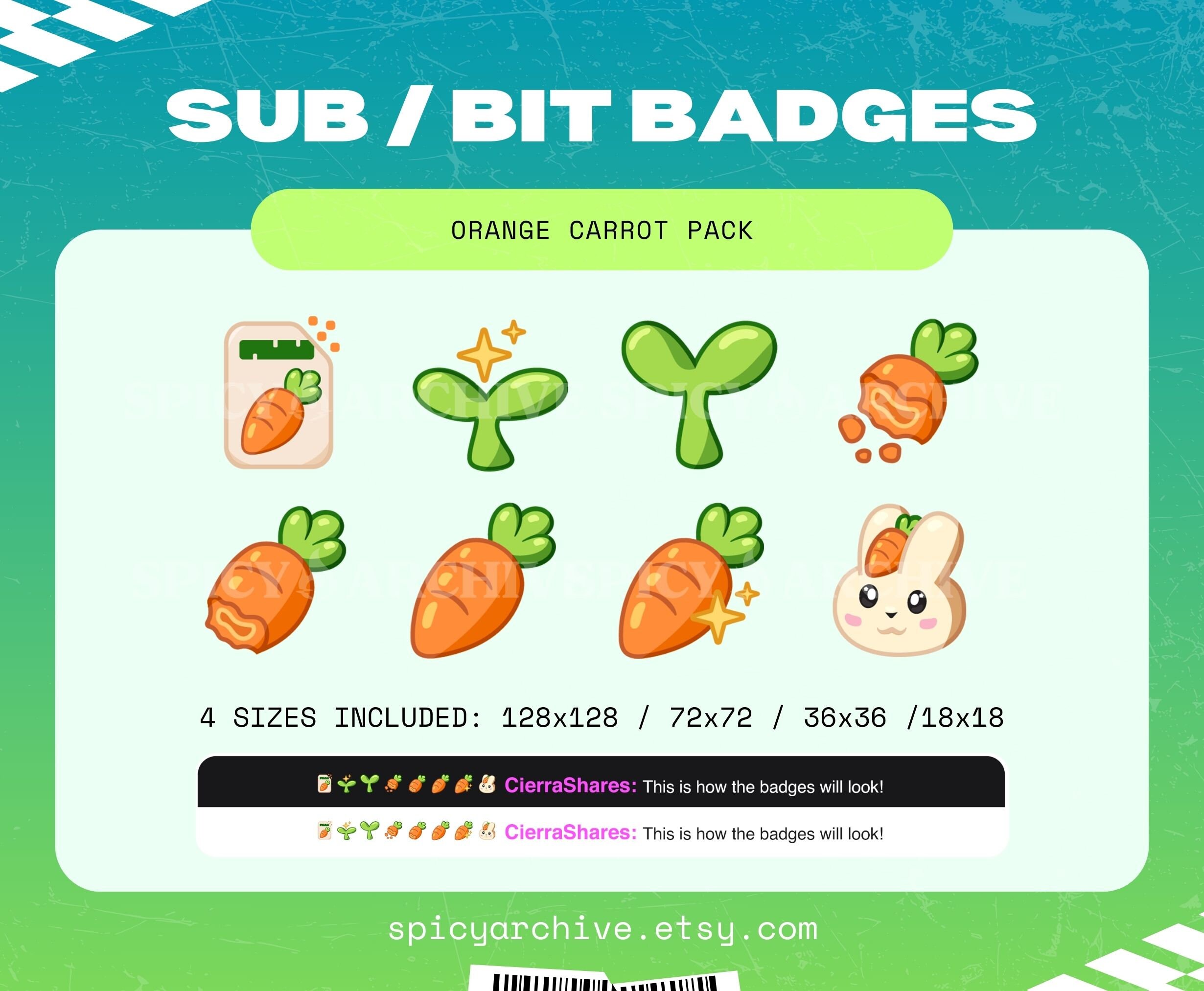 Cute Carrot Twitch Sub Badges / Bit Emotes | Orange Carrot & Bunny ...