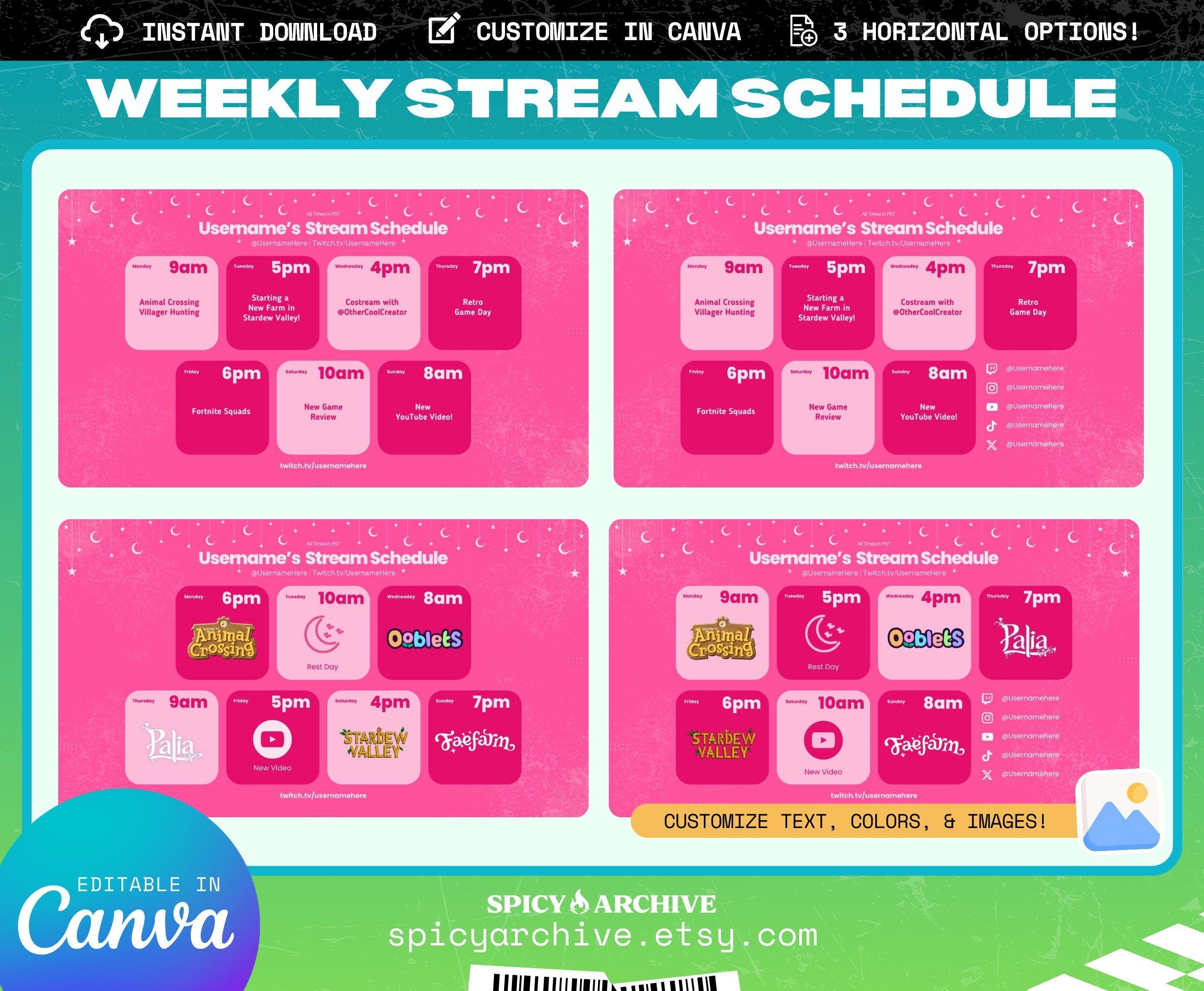 Stream Schedule Template Pack | Pink Celestial Grid | Twitch Tiktok ...