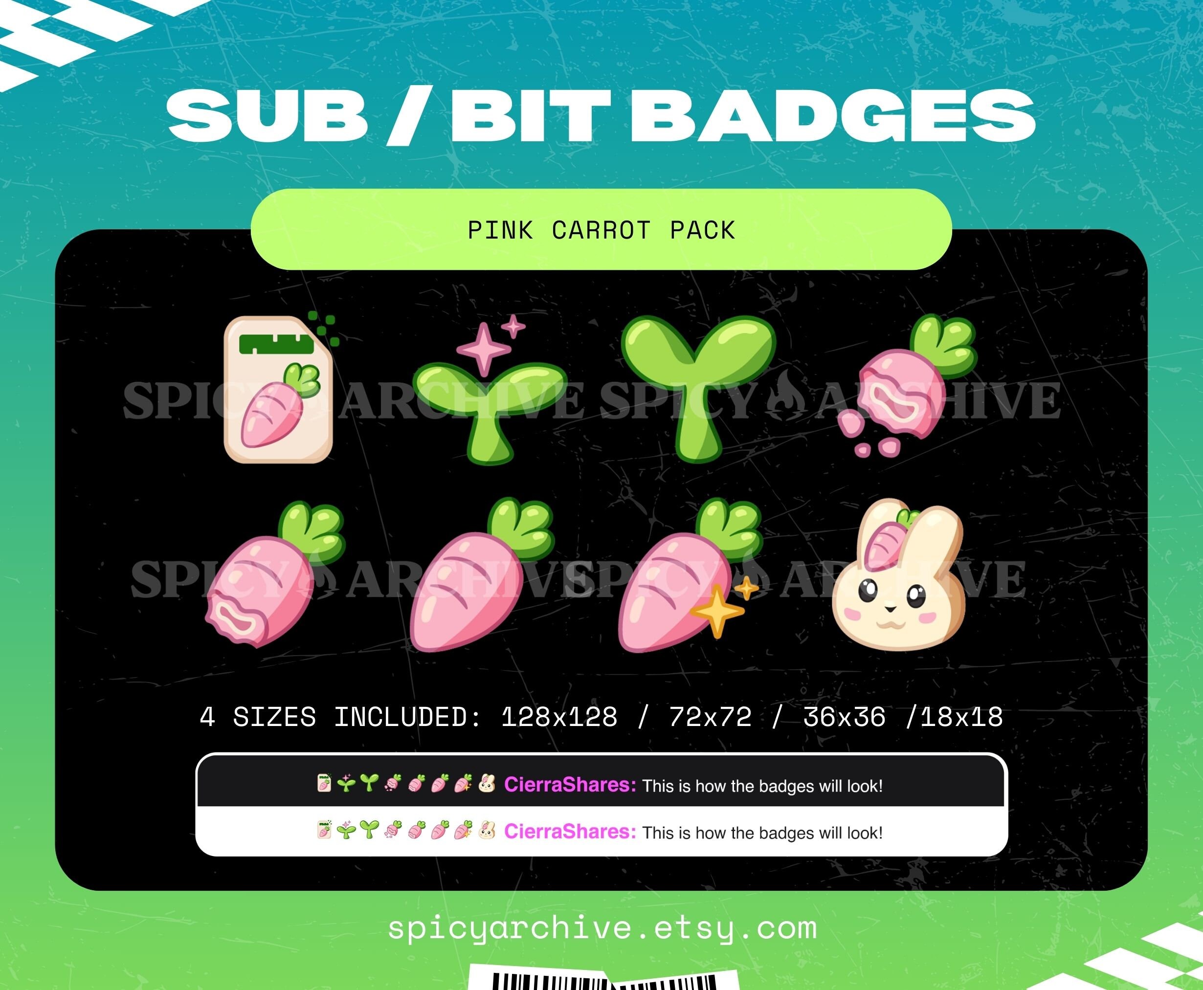 Cute Carrot Twitch Sub Badges / Bit Emotes Pink Carrot & Bunny Emotes ...