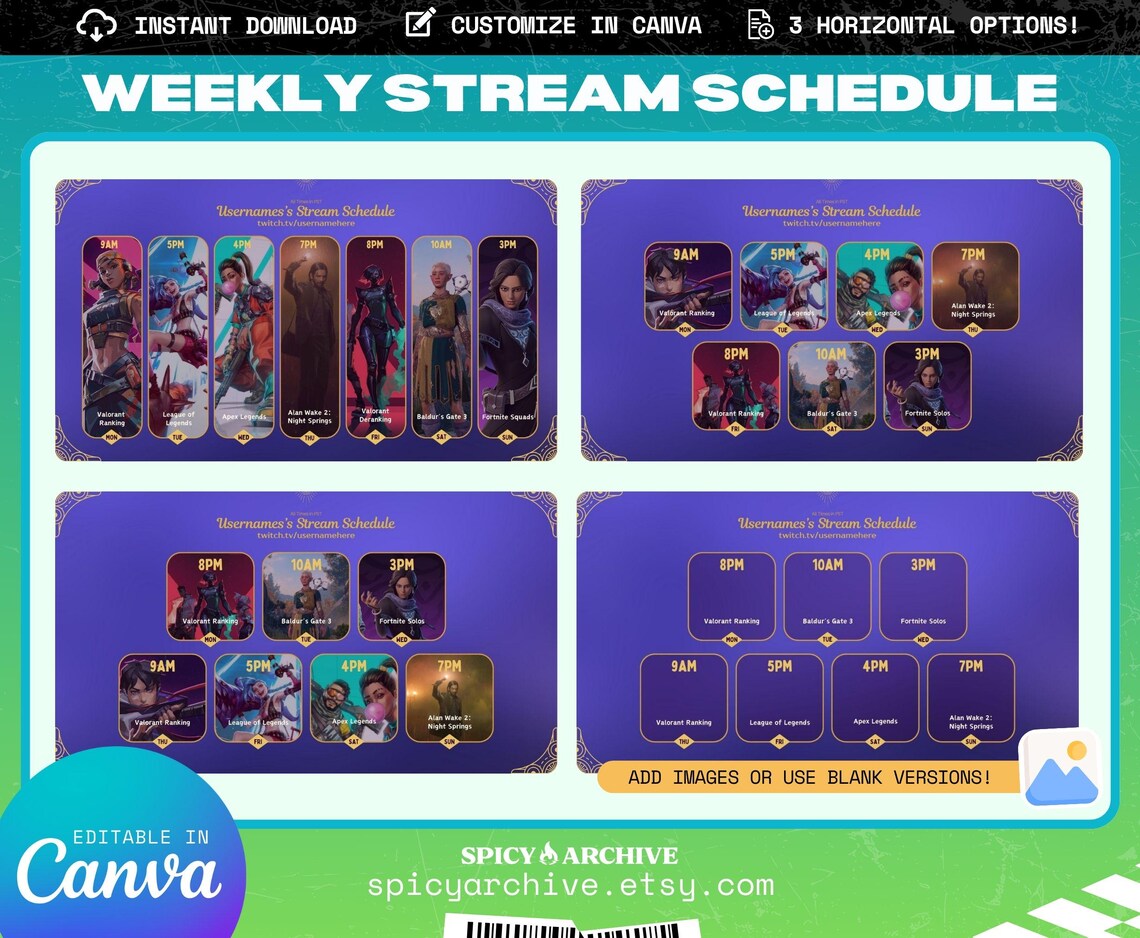 Stream Schedule Template Purple Mystic Tarot Pack Twitch Kick Youtube ...