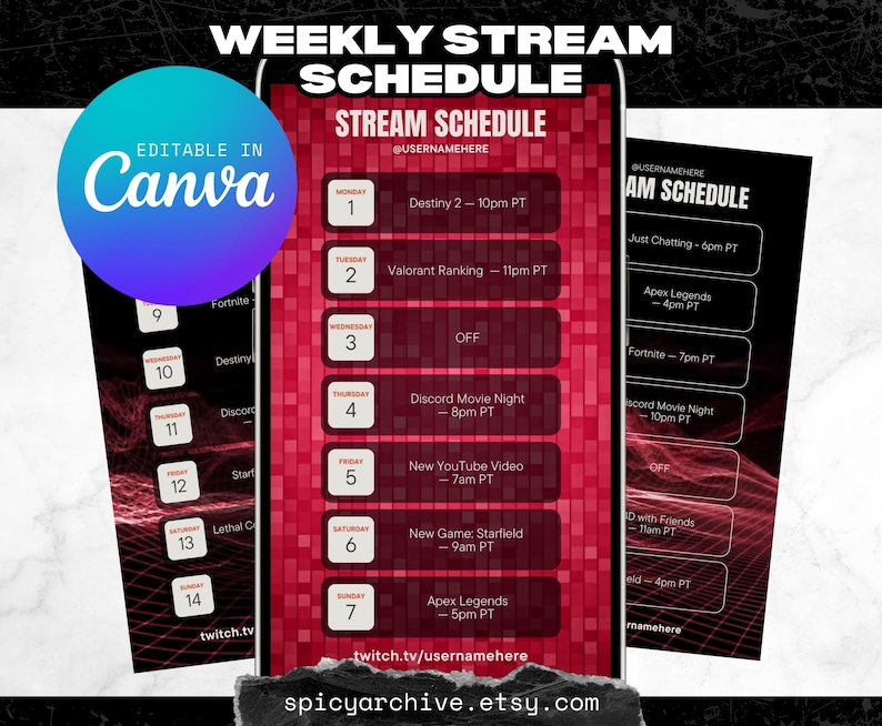Red Modern Gaming Animated Stream Schedule | Twitch Kick Youtube ...