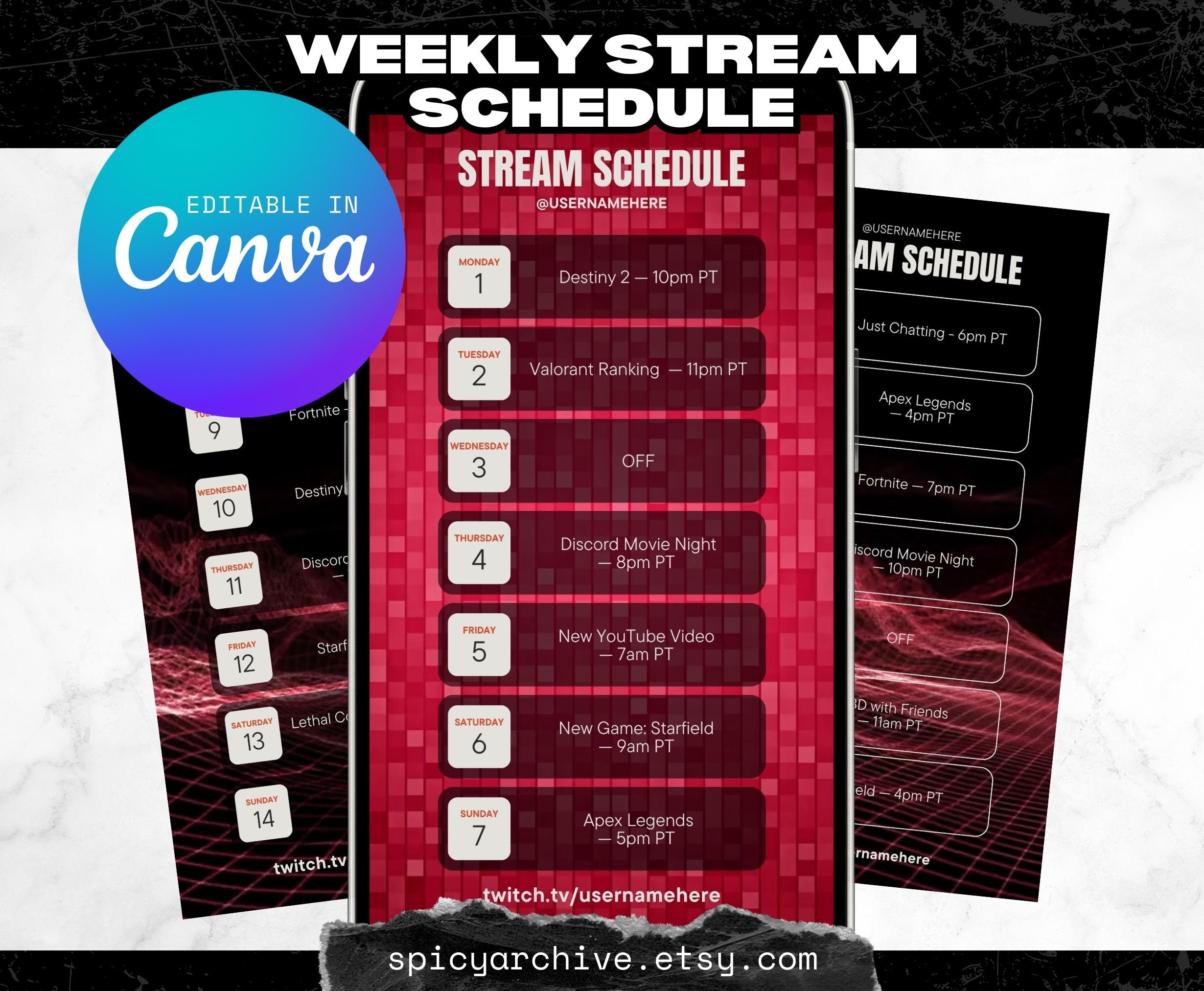 Red Modern Gaming Animated Stream Schedule | Twitch Kick Youtube ...