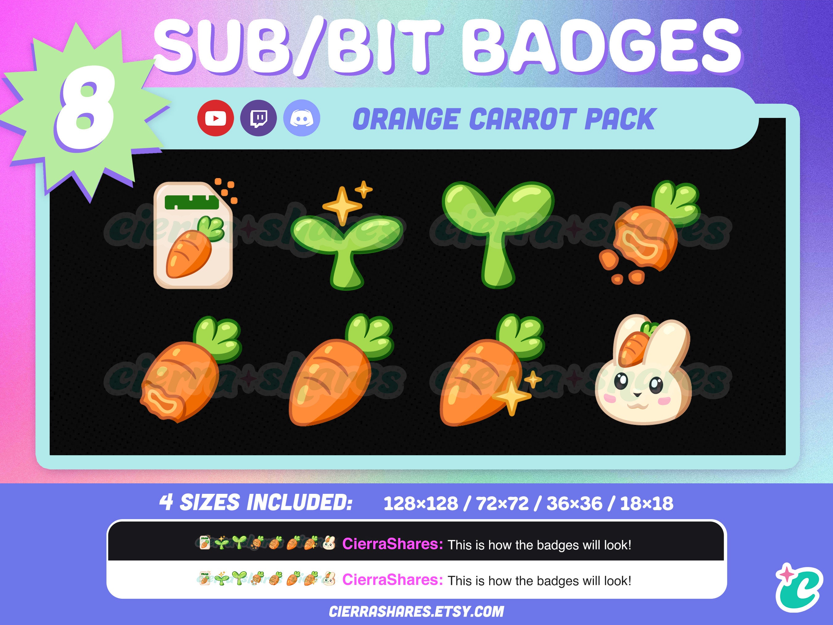 Cute Carrot Twitch Sub Badges / Bit Emotes Orange Carrot & - Etsy