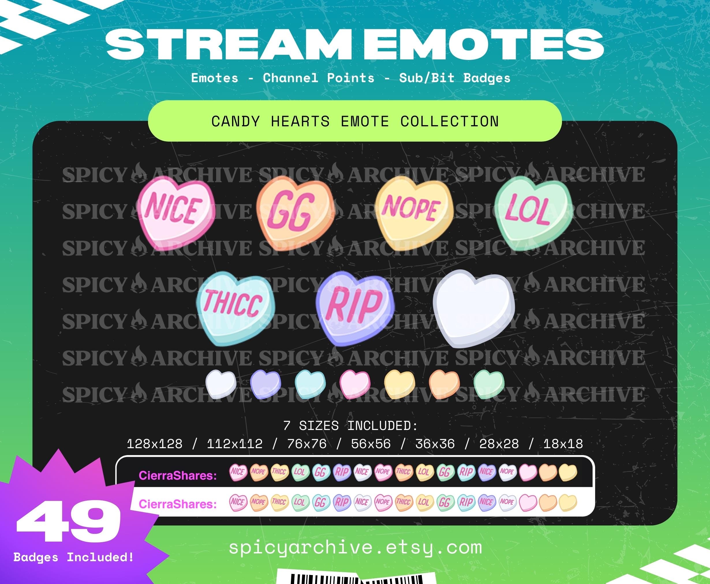 Candy Heart Emotes | 7 Sizes for Sub/bit Badges, Channel Points, and ...