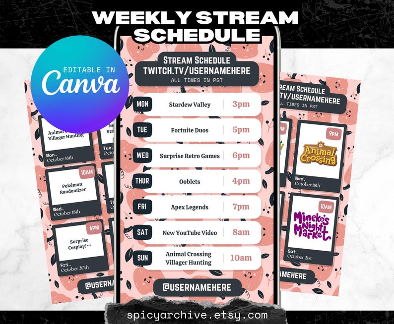 Halloween Stream Schedule Template Pack | Cute Pumpkins Pink | Twitch ...