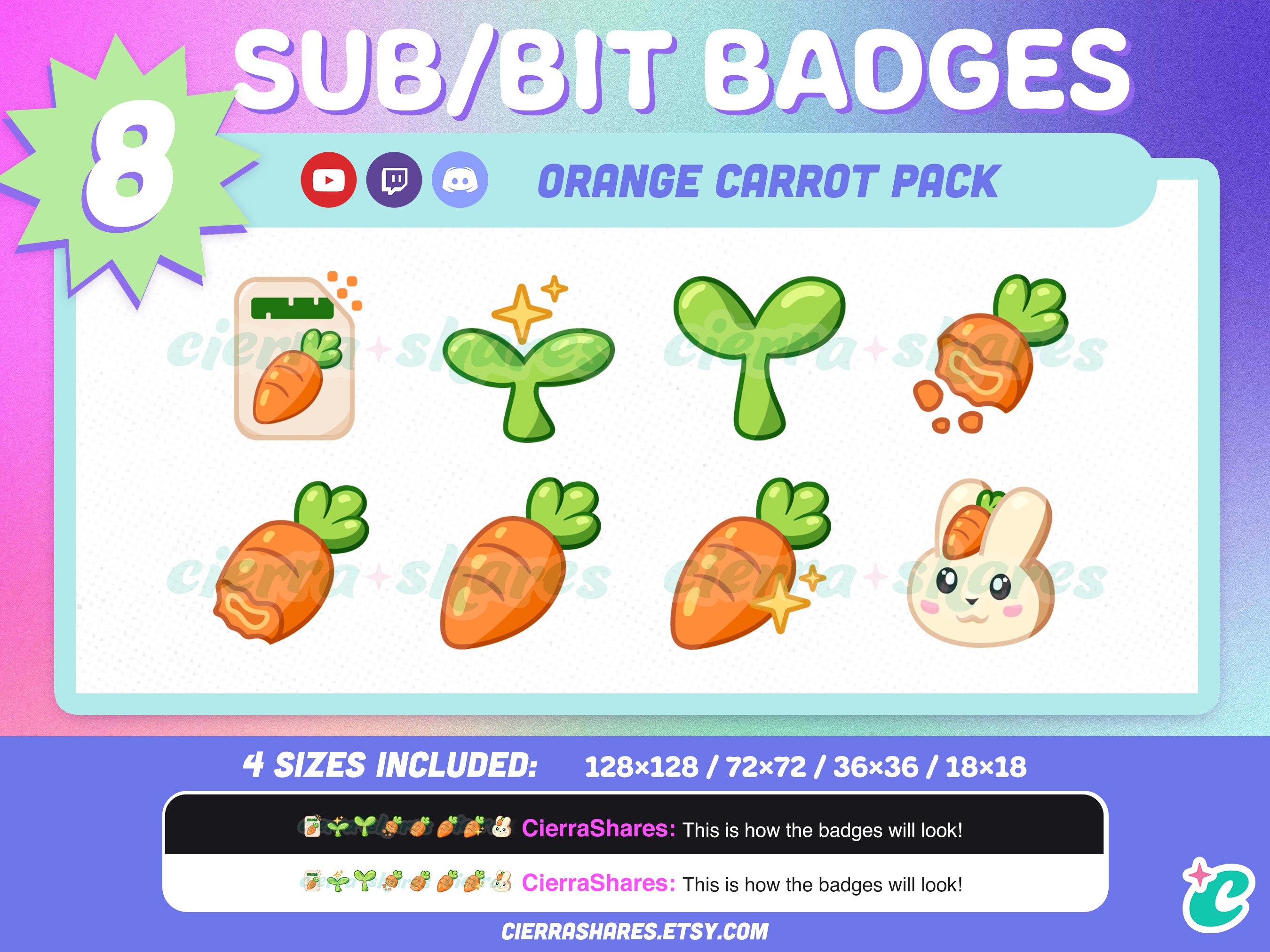 Cute Carrot Twitch Sub Badges / Bit Emotes Orange Carrot & - Etsy