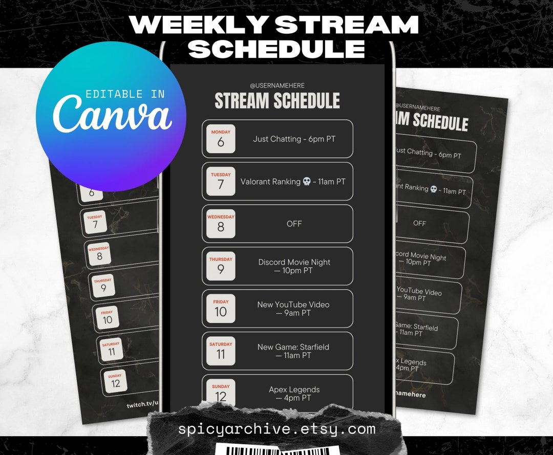 Stream Schedule Template | Modern Phone Style | Twitch Kick Youtube ...