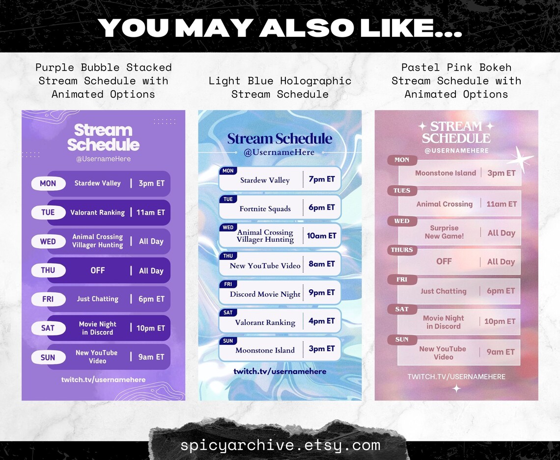 Blue Sky Stream Schedule Template Pack | Twitch Tiktok Youtube Discord ...