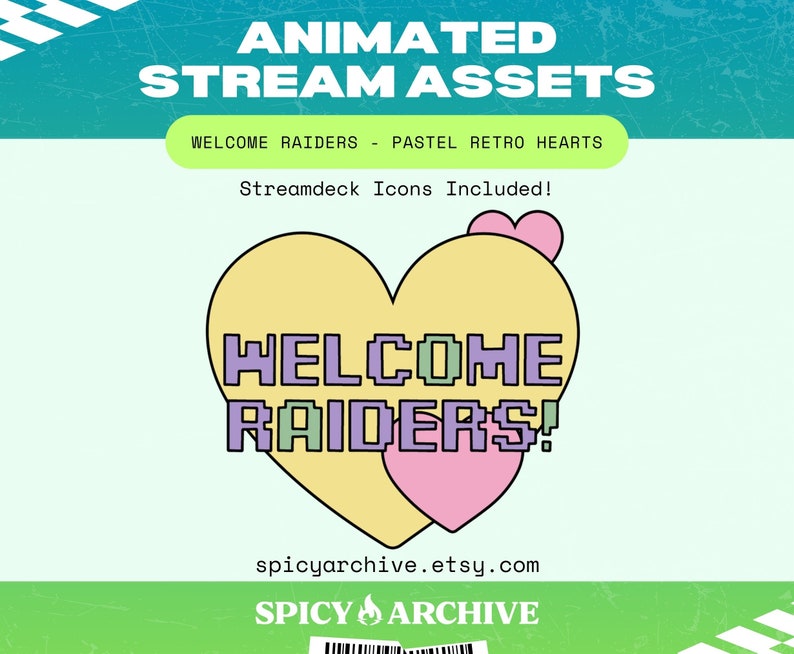 Welcome Raiders Animated Stream Overlay - Retro Pastel Hearts Twitch ...
