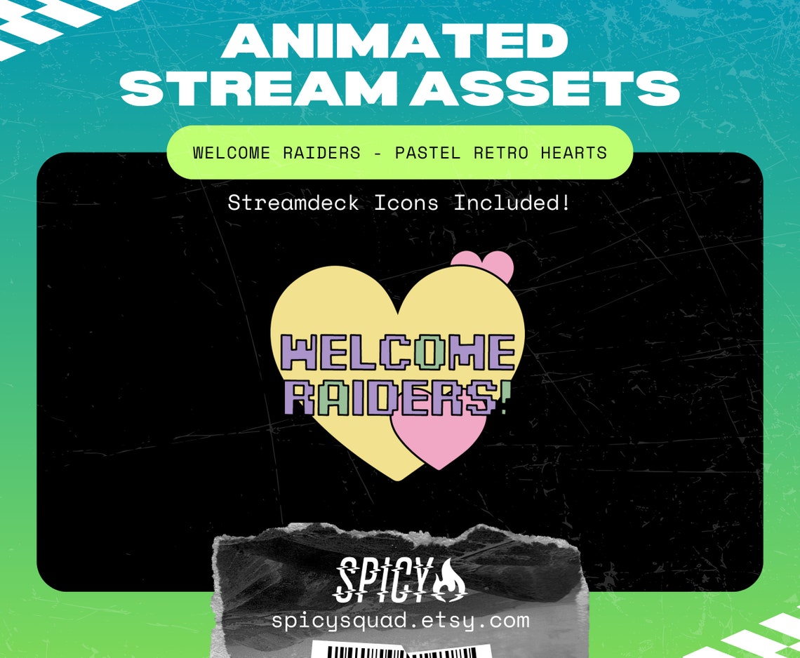 Welcome Raiders Animated Stream Overlay Retro Pastel Hearts Twitch ...