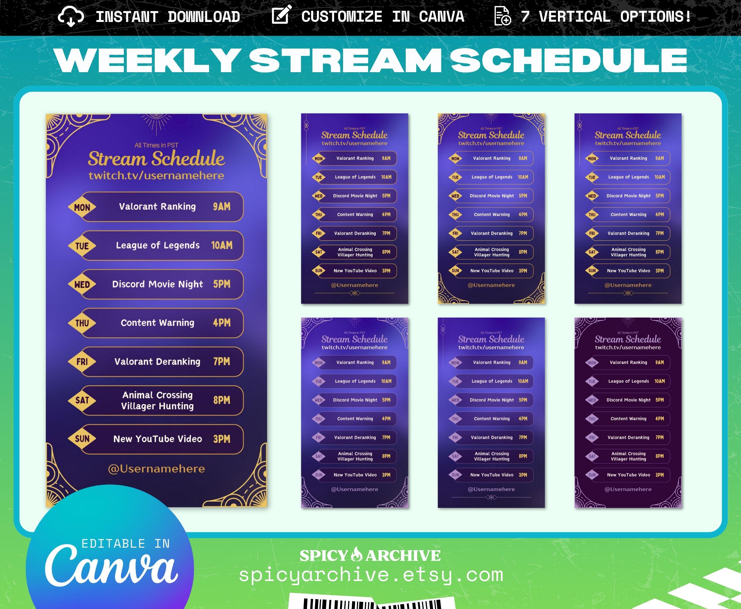 Stream Schedule Template Purple Mystic Tarot Pack Twitch Kick Youtube ...