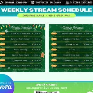 Christmas Stream Schedule Template | Red & Green Holiday Bundle ...