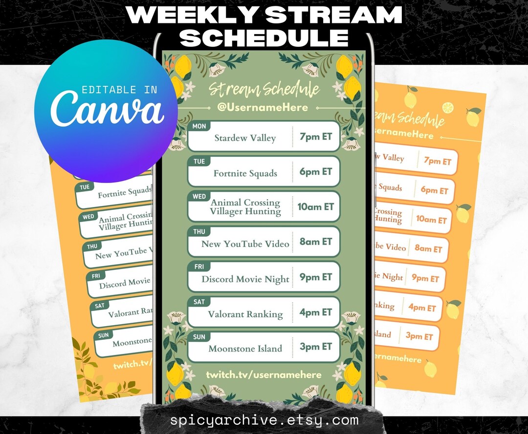 Stream Schedule Template | Green + Yellow Lemon Fruit Pack | Twitch ...