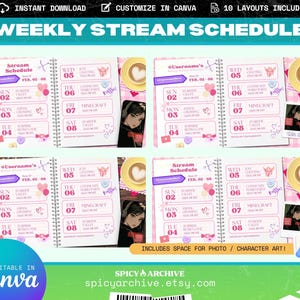 Pink Stream Schedule Template | Valentines Café Notebook | 2 Sizes + 10 ...