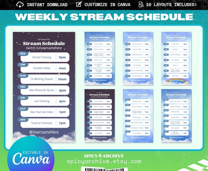Blue Sky Stream Schedule Template Pack | Twitch Tiktok Youtube Discord ...