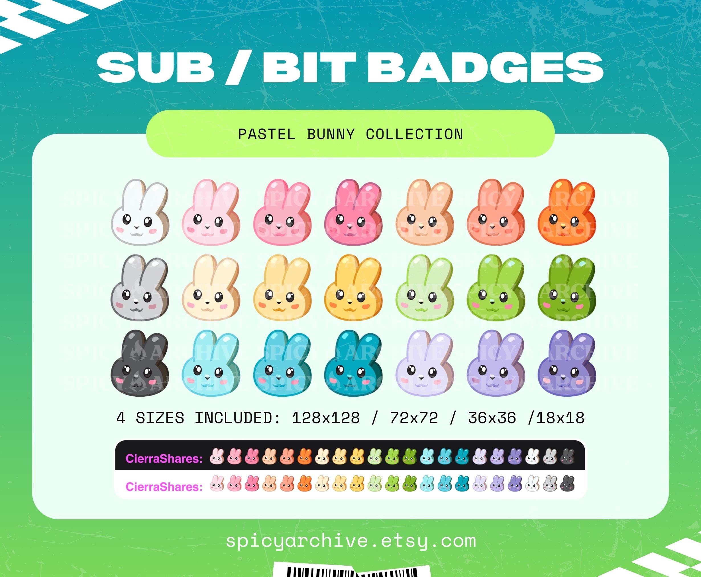 Cute Bunny Twitch Sub Badges / Bit Emotes | Pastel Bunny Badges for ...