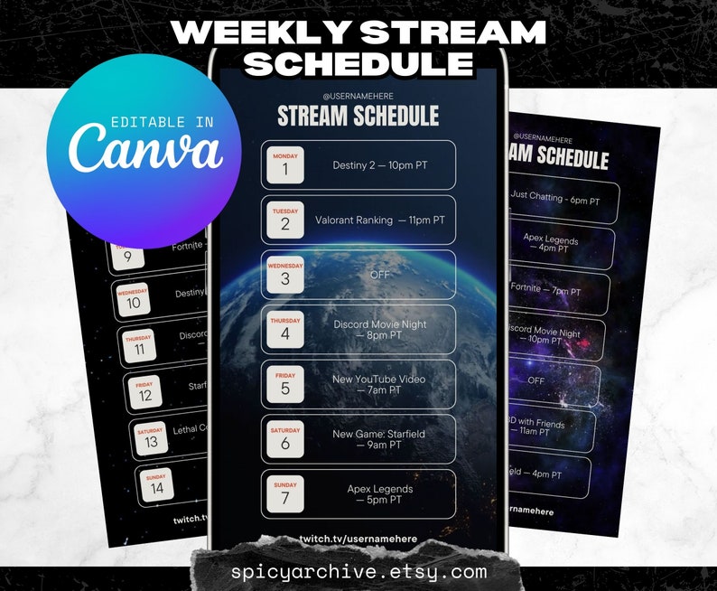 Modern Stream Schedule | Space Galaxy Animated | Twitch Kick Youtube ...